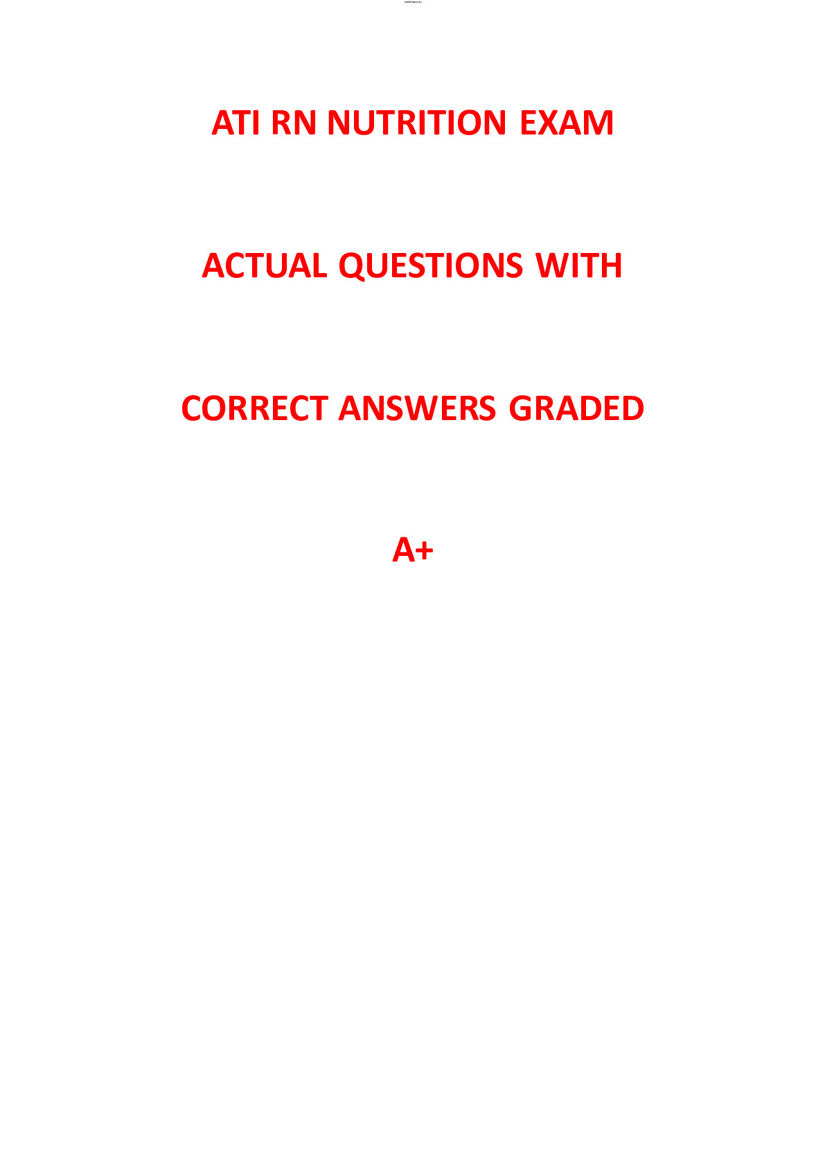 RN ATI NUTRITION PROCTORED EXAM QUESTIONS WITH CORRECT VERIFIED ANSWERS ...