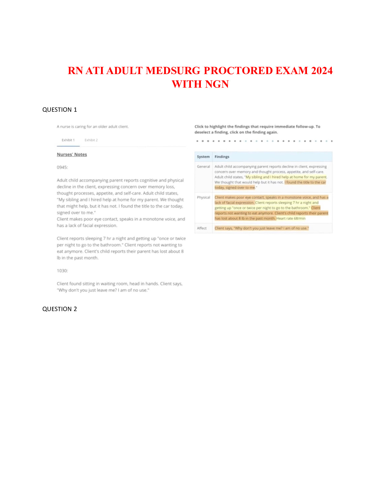 ATI RN MEDICAL SURGICAL PROCTORED ASSESSMENT 2023/2024/RN ATI MED SURG ...