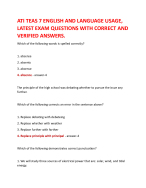 ATI TEAS 7 ENGLISH AND LANGUAGE USAGE, 2024 UPDATE QUESTIONS AND ...