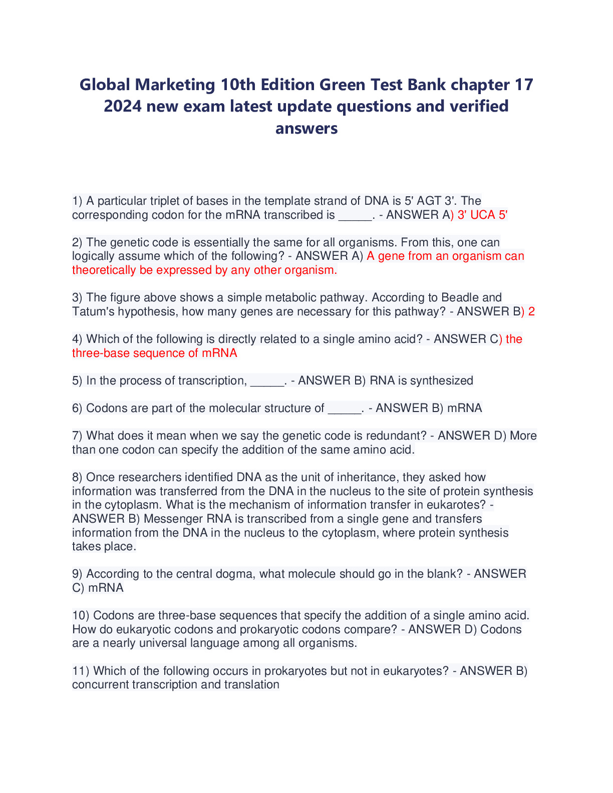 Global Marketing 10th Edition Green Test Bank Chapters 1 -17 / Updated ...