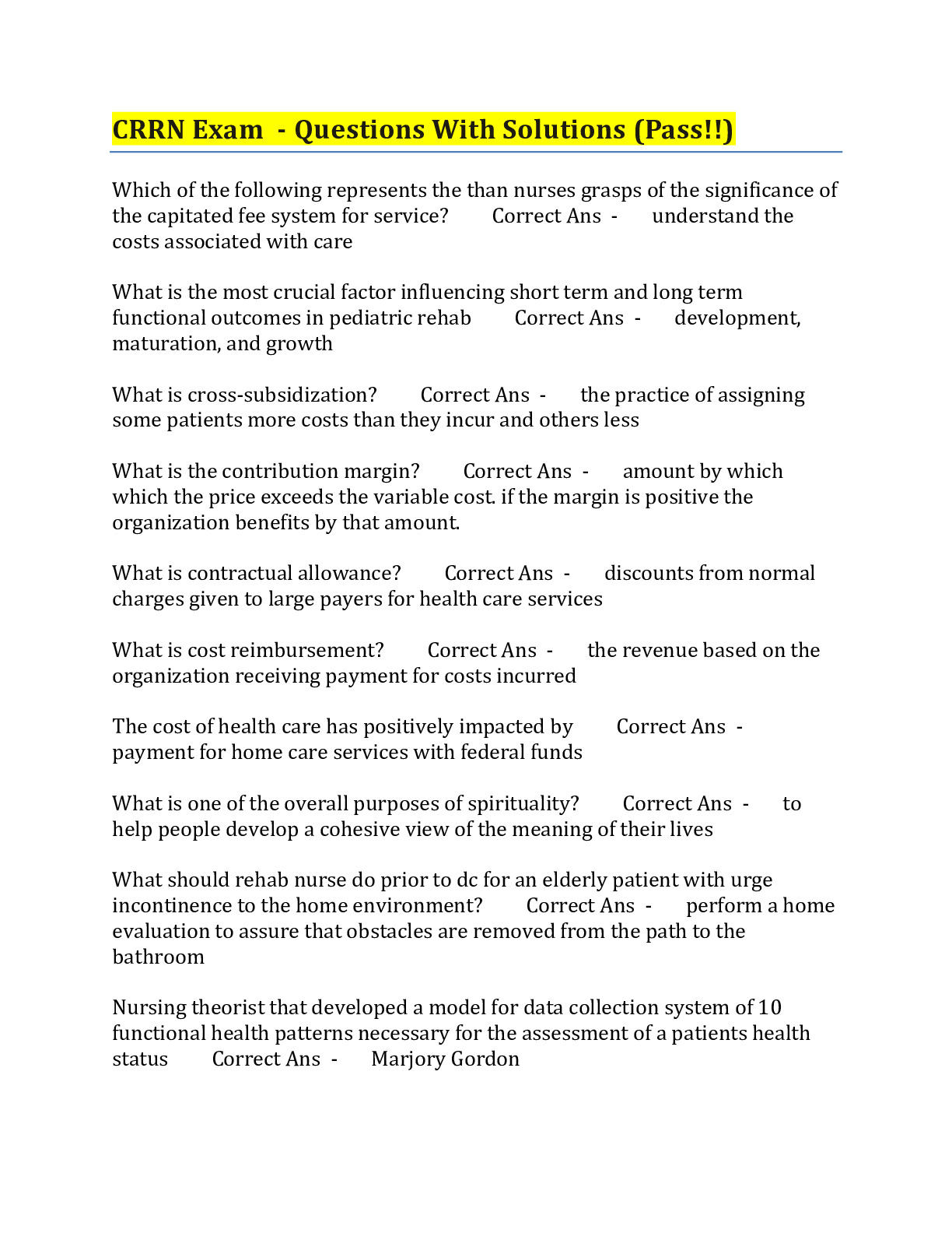 CRRN exam review questions & answers 2024/2025 - DocMerit