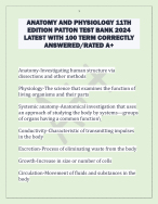 ANATOMY AND PHYSIOLOGY 11TH EDITION PATTON TEST BANK 2024 LATEST WITH ...