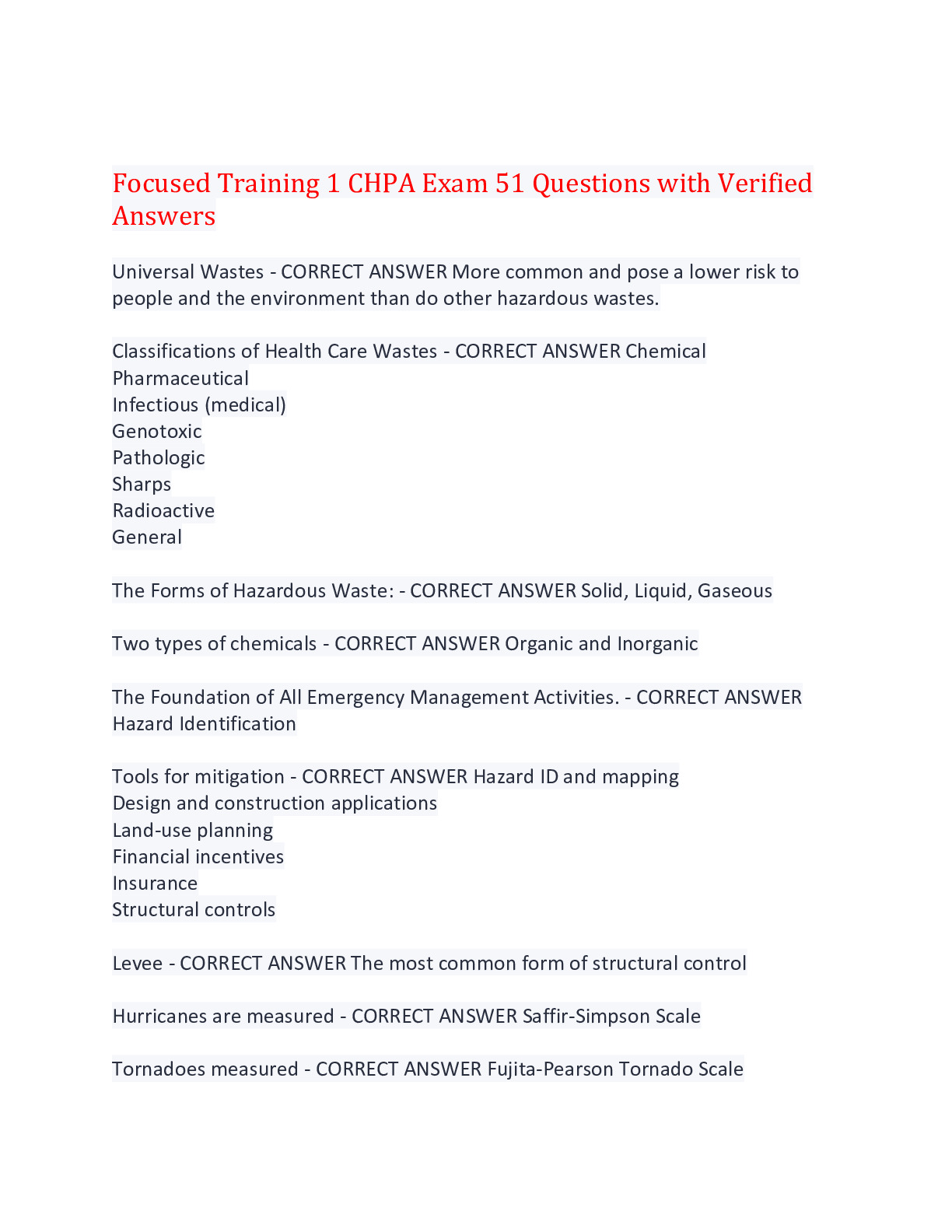 CHPA EXAM (12 Sets) QUESTIONS WITH VERIFIED ANSWERS,100% CORRECT - DocMerit