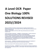 A Level OCR Paper One Biology 100% SOLUTIONS REVISED 2023//2024 - DocMerit