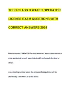 TCEQ CLASS D WATER OPERATOR LICENSE EXAM QUESTIONS WITH CORRECT ANSWERS ...