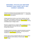 ABNORMAL PSYCHOLOGY MIDTERM QUIZZES CHEAT SHEET WITH 100% CORRECT ...