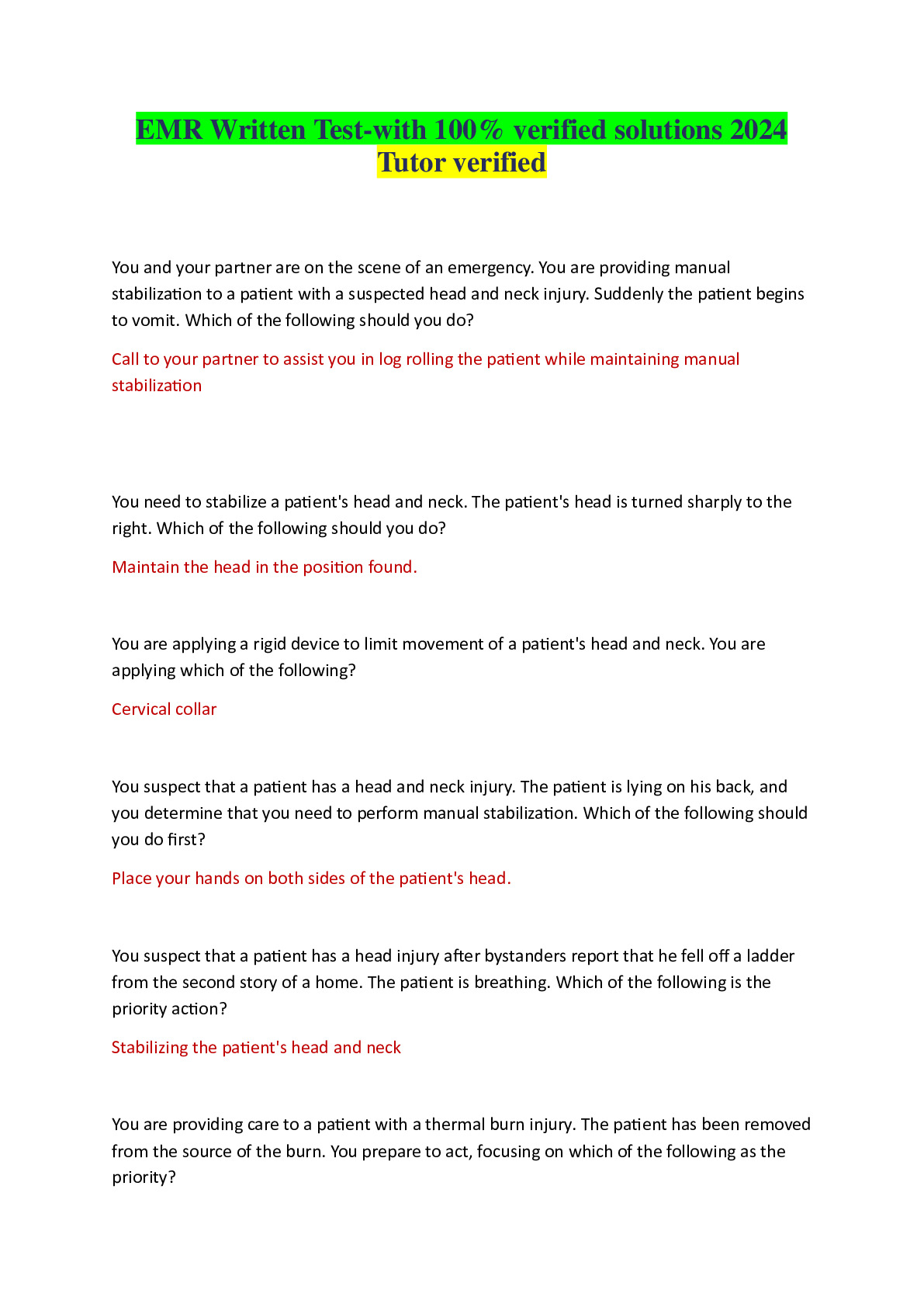 EMR Written Test-with 100% verified solutions 2024 - DocMerit
