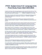 FTCE: Subject Area K-6: Language Arts Final Study Exam Q&A 2024/2025 ...