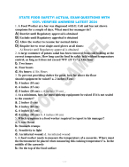 STATE FOOD SAFETY ACTUAL EXAM QUESTIONS WITH 100% VERIFIED ANSWERS ...