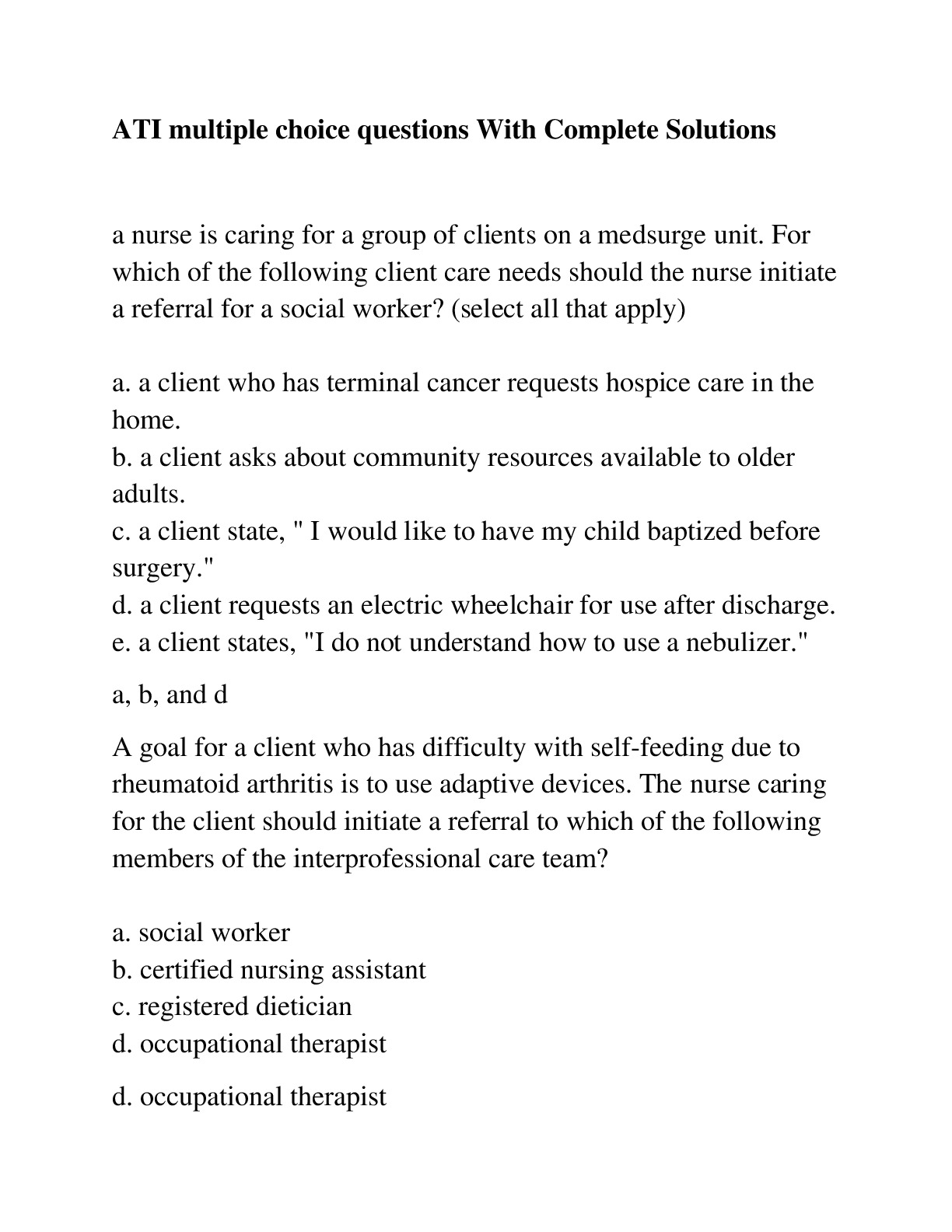 ATI multiple choice questions With Complete Solutions - DocMerit
