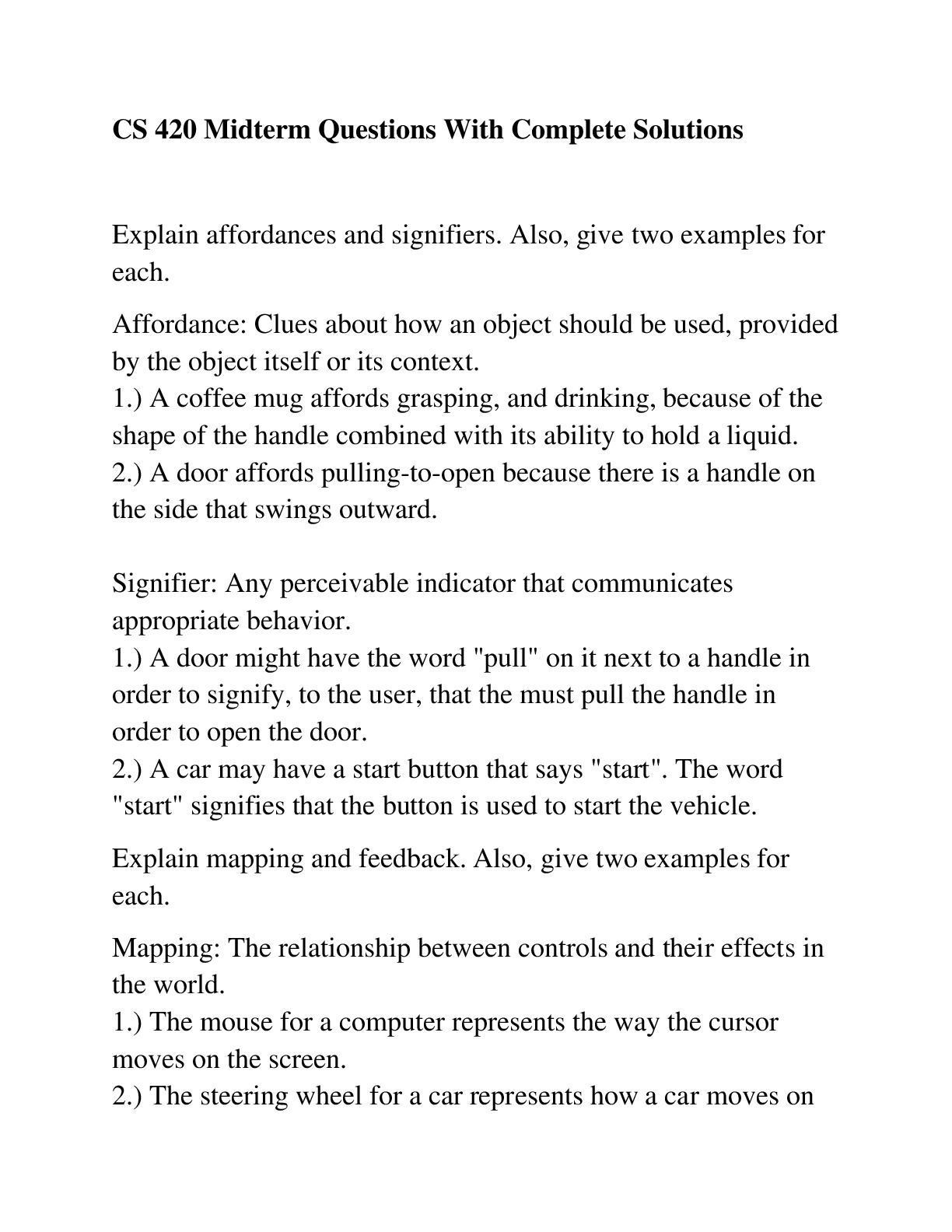 CS 420 Midterm Questions With Complete Solutions - DocMerit