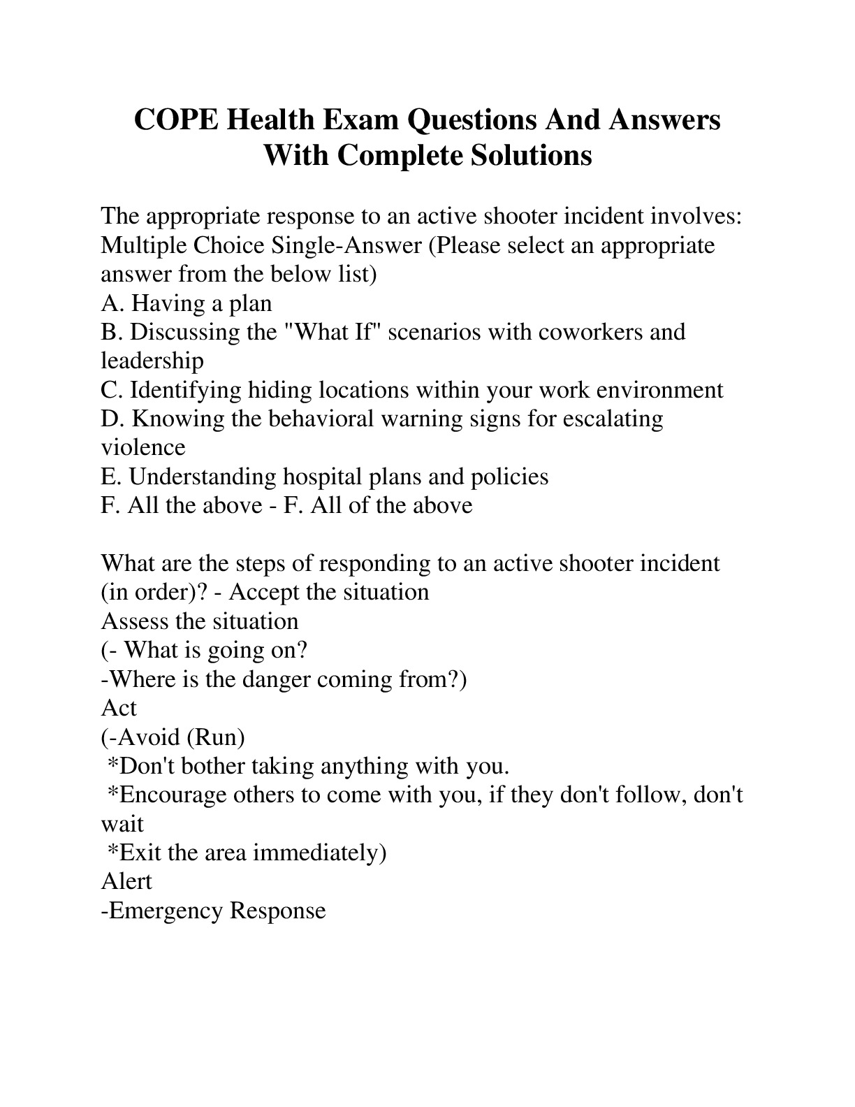 COPE HEALTH SCHOLAR TEST WRITTEN EXAM 2024 WITH COMPLETE SOLUTIONS ...