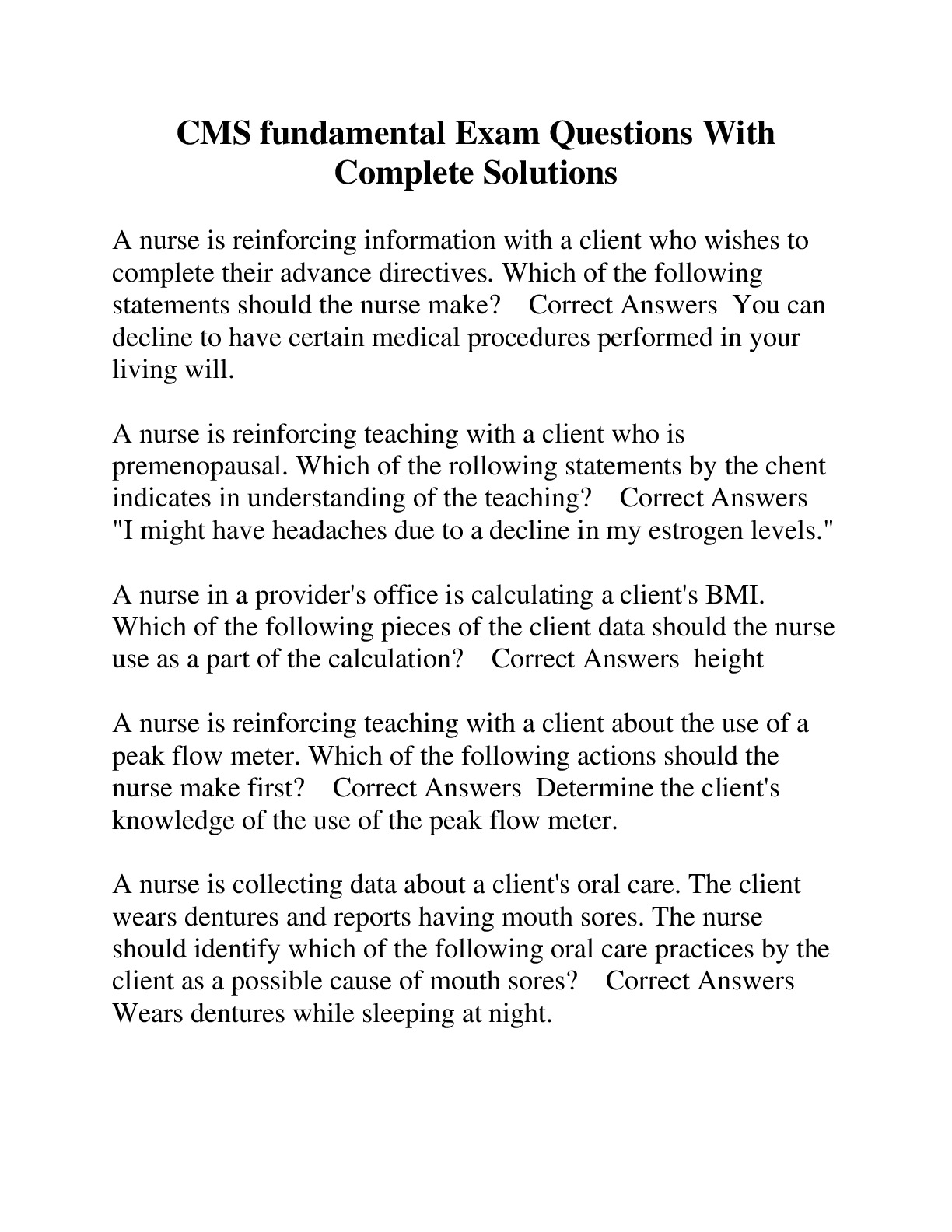 CMS Fundamental Exam Questions & Answers 2024/2025 - DocMerit