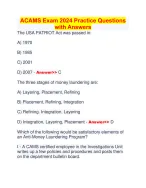 ACAMS Exam 2024 Practice Questions with Answers - DocMerit
