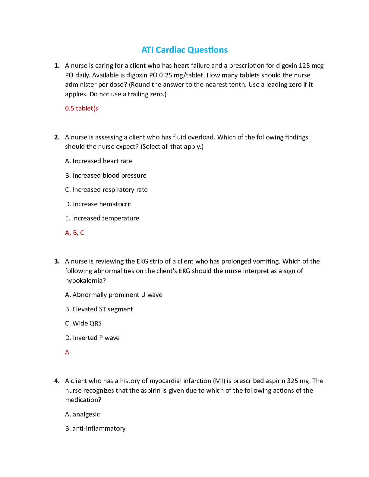 ATI CARDIAC QUESTIONS with correct answers - DocMerit
