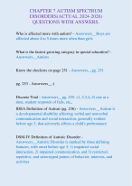 CHAPTER 7 AUTISM SPECTRUM DISORDERS(ACTUAL 2024-2026) QUESTIONS WITH ANSWERS. - DocMerit