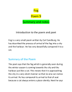Class 10 fog poem summary and important questions - DocMerit