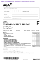 2024 AQA GCSE COMBINED SCIENCE:TRILOGY 8464/C/1F Chemistry Paper 1F QP + Mark Scheme Actual 2024 ...