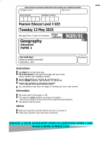 EDEXCEL A LEVEL GEOGRAPHY (9GE0/01) QUESTION PAPER 1 AND MARK SCHEME ...
