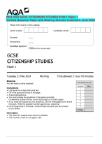 Complete 2024 AQA GCSE CITIZENSHIP STUDIES 8100 Exam Bundle - DocMerit