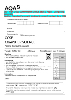2024 AQA GCSE COMPUTER SCIENCE 8525/2 Paper 2 Computing concepts Verified Question Paper with ...