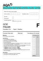 2024 AQA GCSE ITALIAN 8633/RF Foundation Tier Paper 3 Reading. Verified ...