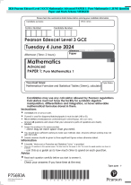 2024 Pearson Edexcel Level 3 GCE Mathematics Advanced PAPER 1: Pure Mathematics 1 Question Pape ...