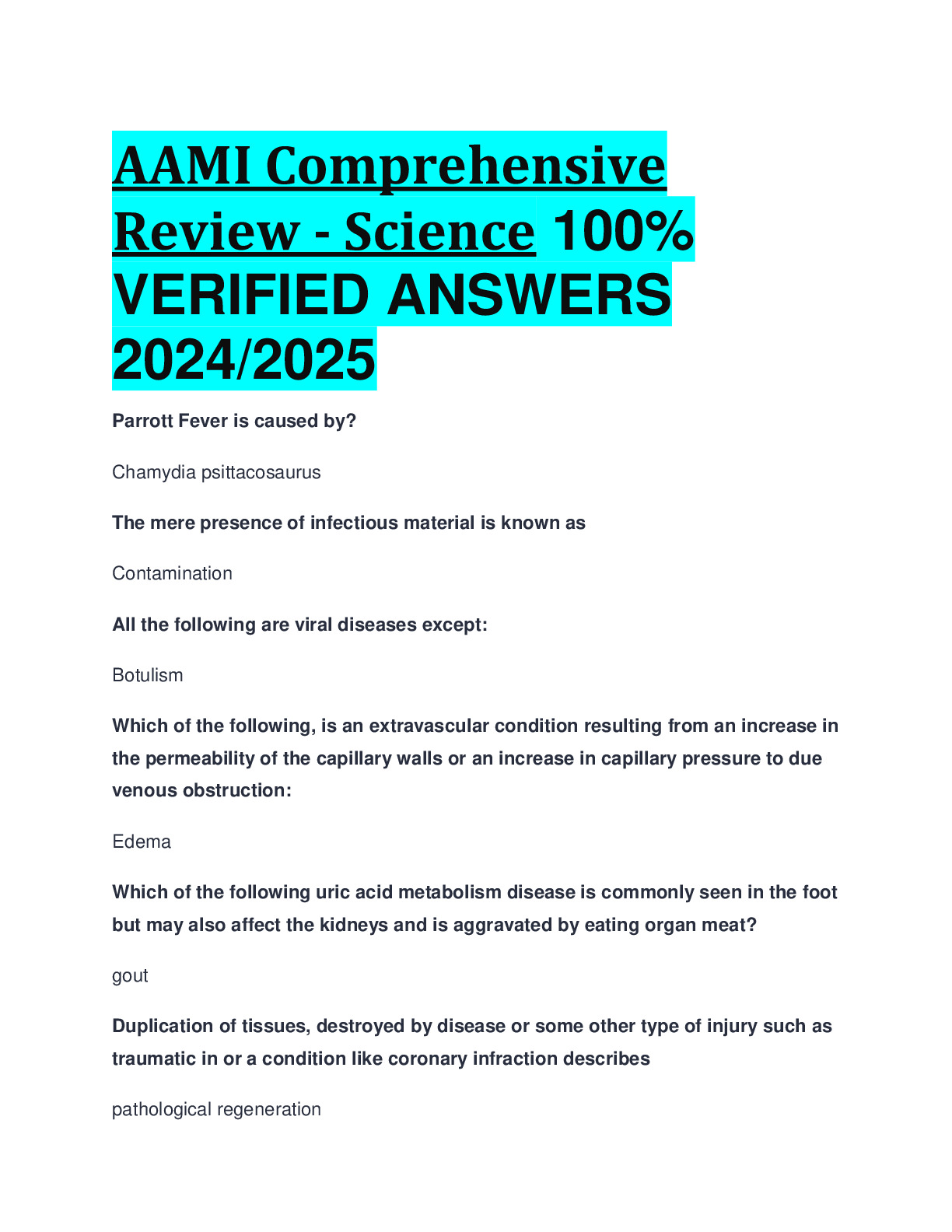 AAMI Comprehensive Review - Science 100% VERIFIED ANSWERS 2024/2025 ...
