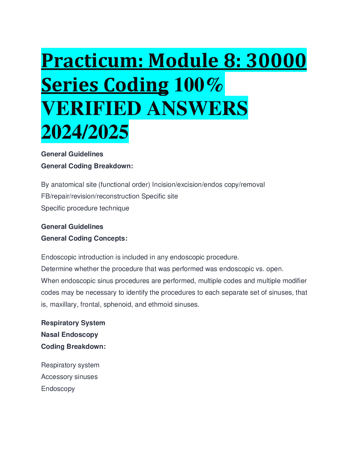 Practicum: Module 8: 30000 Series Coding 100% VERIFIED ANSWERS 2024/ ...