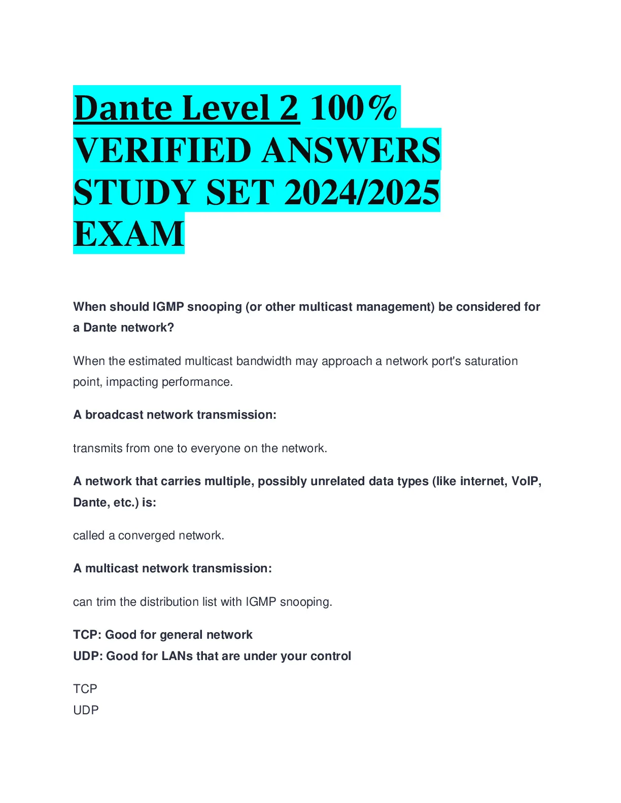 Dante Level 2 100% VERIFIED ANSWERS STUDY SET 2024/2025 EXAM - DocMerit