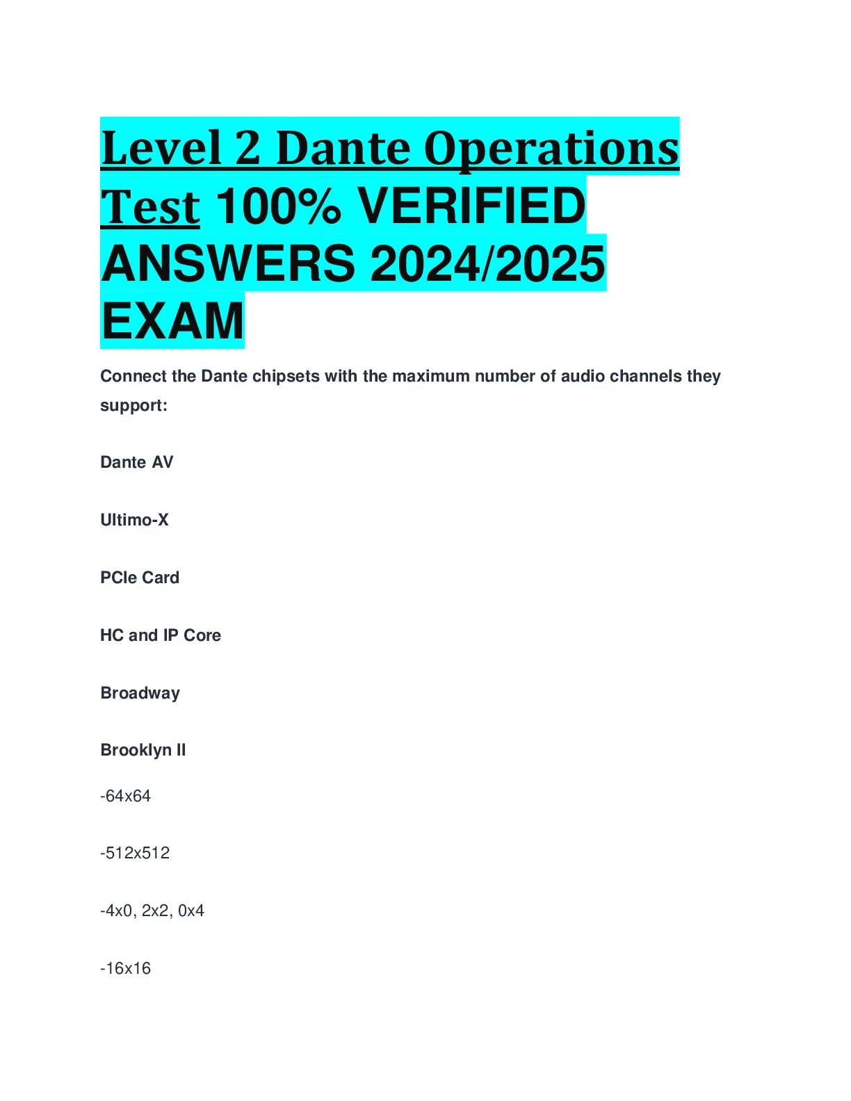 Level 2 Dante Operations Test 100% VERIFIED ANSWERS 2024/2025 EXAM ...