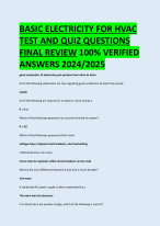 BASIC ELECTRICITY FOR HVAC TEST AND QUIZ QUESTIONS FINAL REVIEW 100% ...