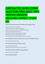 CONTRACTOR WORK PERMIT ACCEPTORS PREP SHEET 100% VERIFIED ANSWERS 2024/ ...