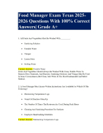 Food Manager Exam Texas 2025-2026 Questions With 100% Correct Answers ...