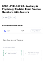 BTEC LEVEL 3 Unit 1- Anatomy & Physiology Revision Exam Practice Questions With Answers - DocMerit