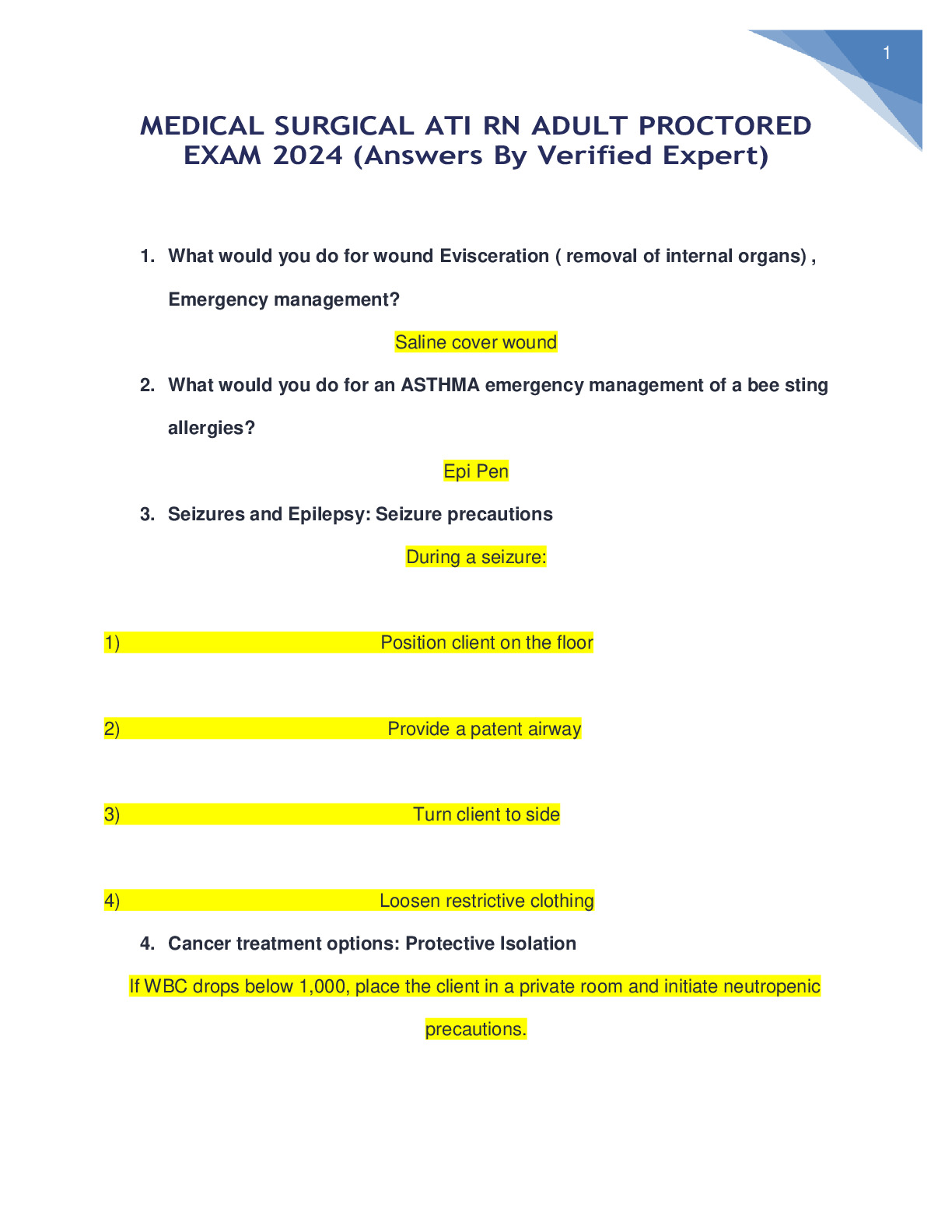 MEDICAL SURGICAL ATI RN ADULT PROCTORED EXAM 2024 GRADED A+ - DocMerit