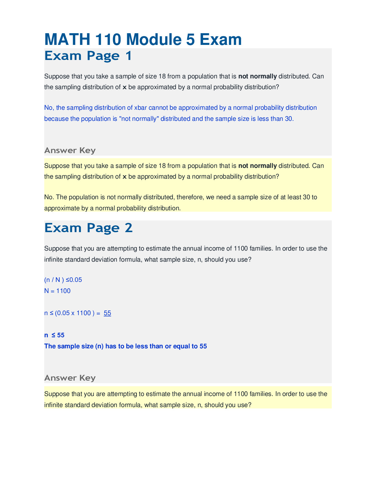 MATH 110 Module 1, 2, 3, 4, 5, 6, 7, 8, 9, 10 Exam (New)(2024 ...
