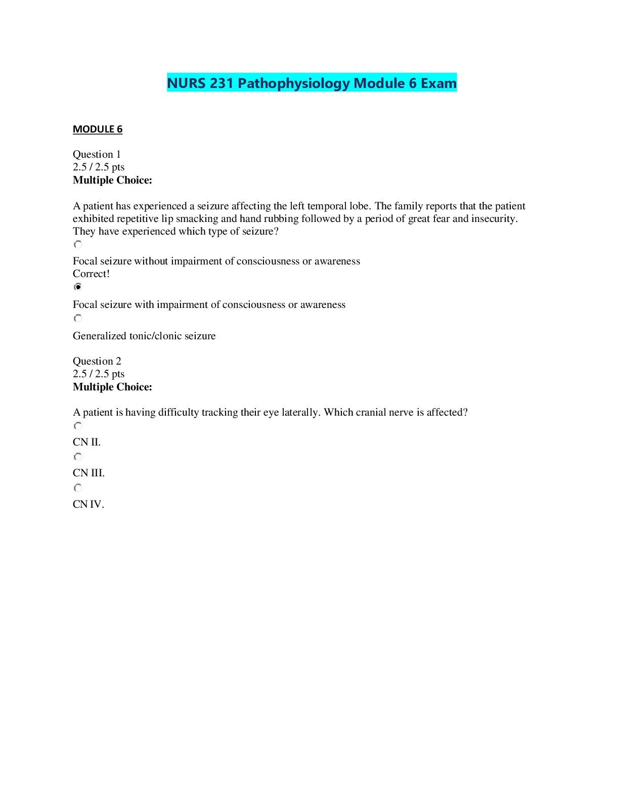 NURS 231 Module 1, 2, 3, 4, 5, 6, 7, 8, 9, 10 Exam (New)(2024 ...