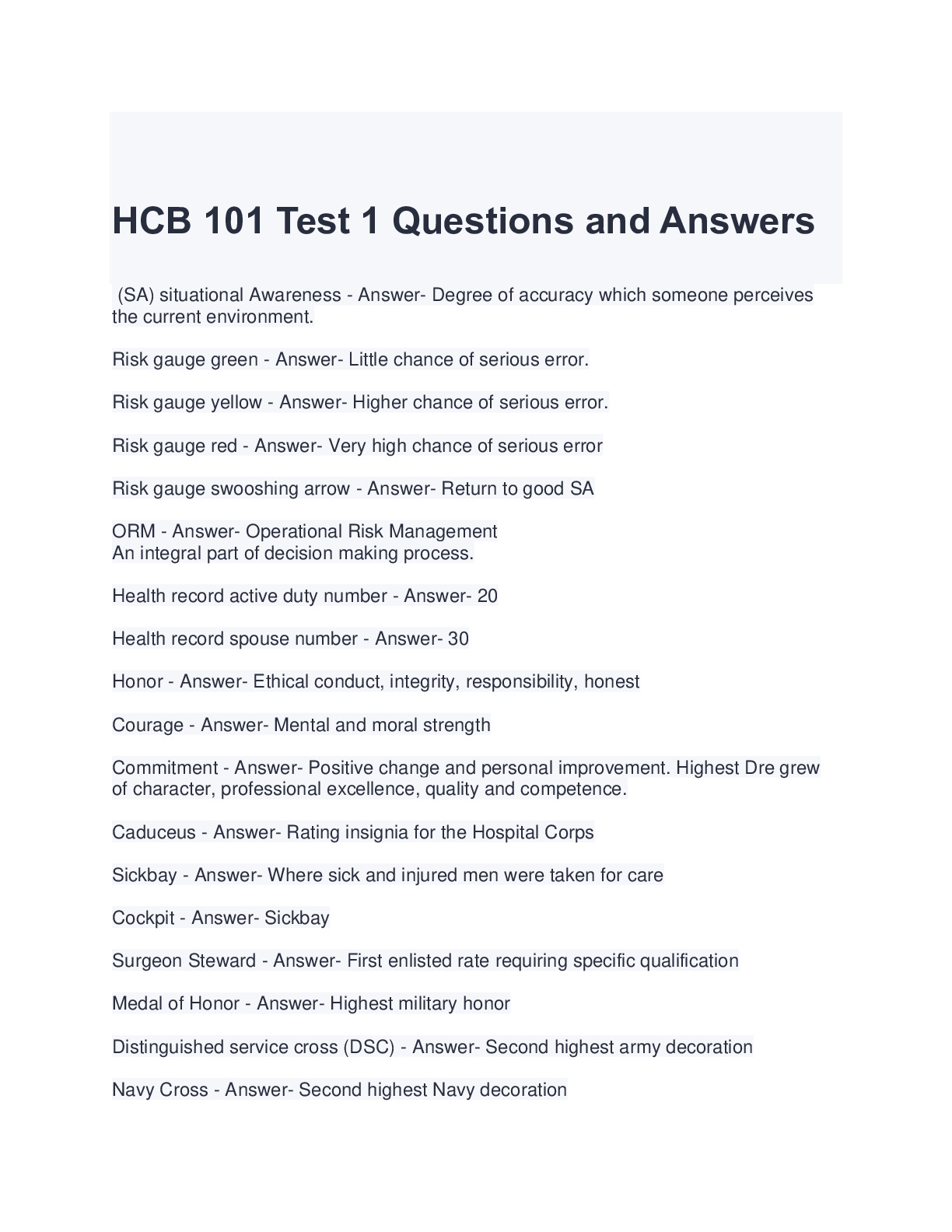 HCB 102 - BASIC HOSPITAL CORPSMAN SCOPE OF CARE UNIT 1 - INTRO TO ...