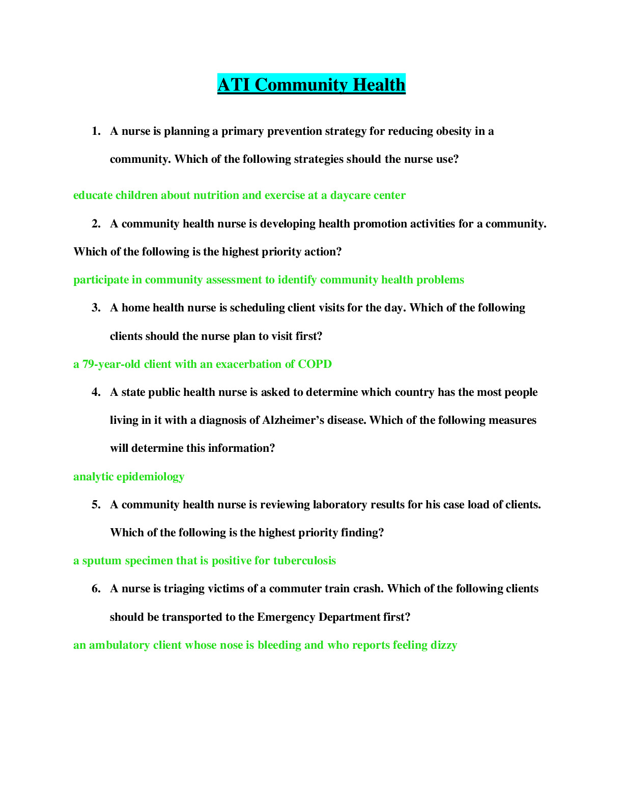 ATI Community Health Proctored Exam 2024 with NGN, ATI Community Health ...