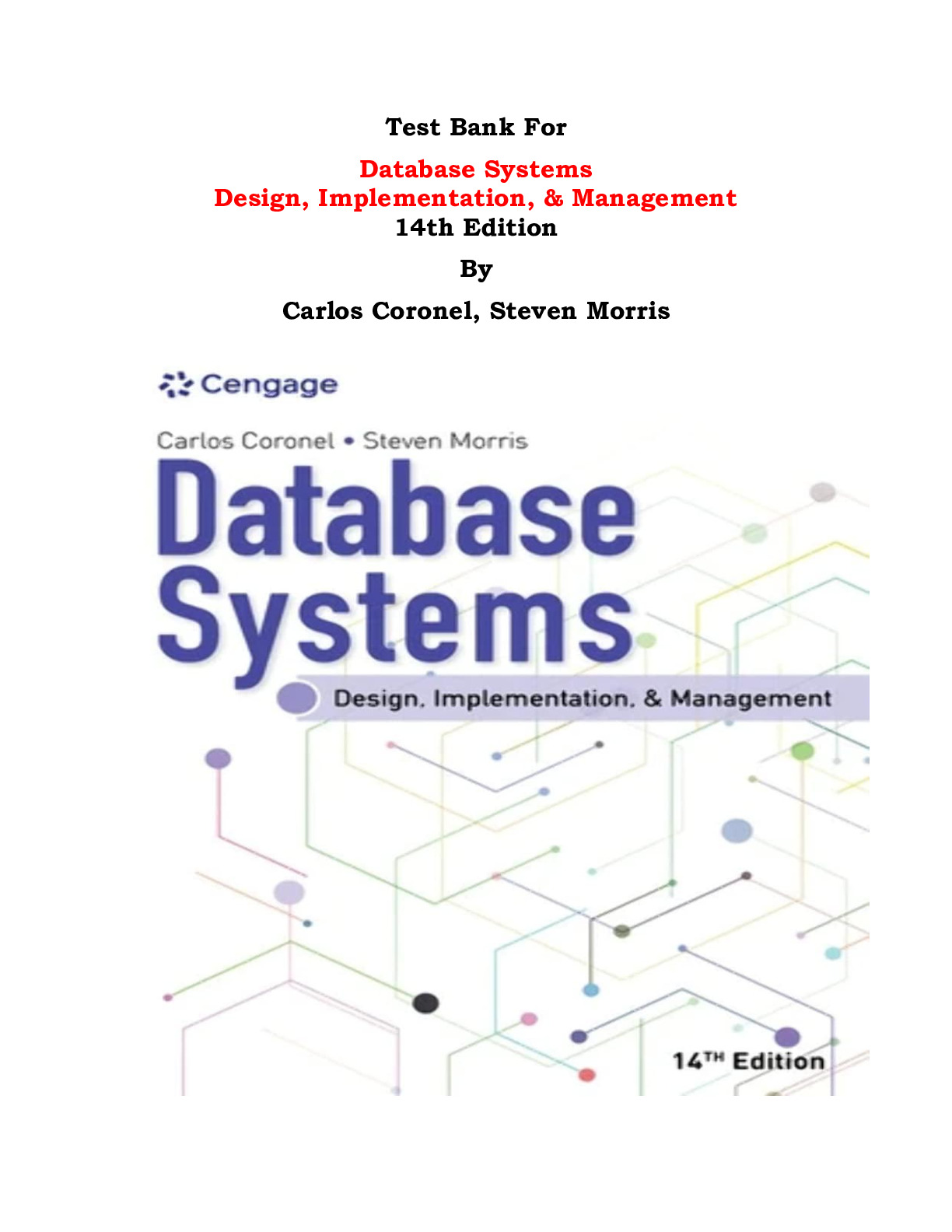 Test Bank For Database Systems Design, Implementation, & Management ...