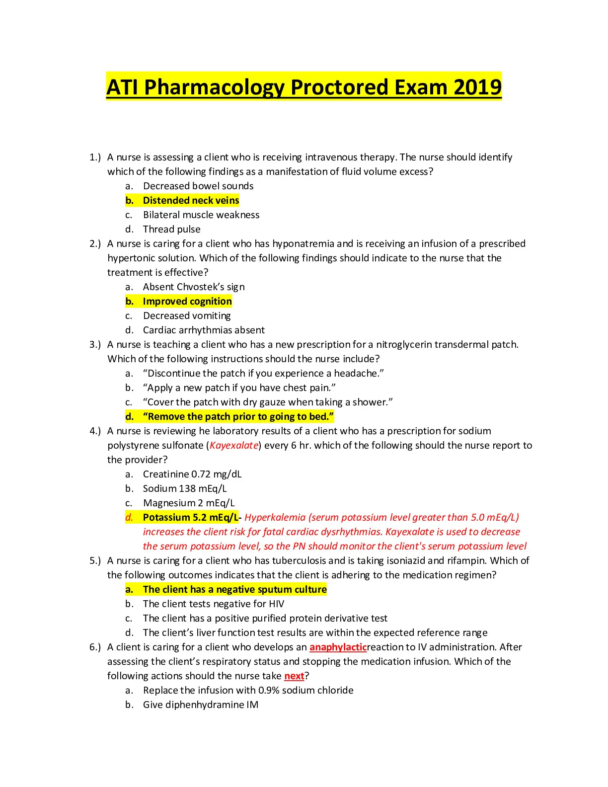 ATI Pharmacology Proctored Exam 2019 (Updated-2024, 100% Correct ...