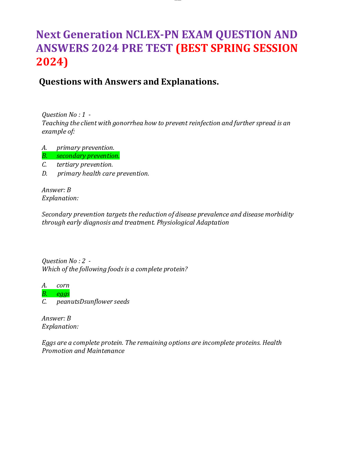Next Generation NCLEX-PN EXAM QUESTION AND ANSWERS 2024 PRE TEST (BEST ...