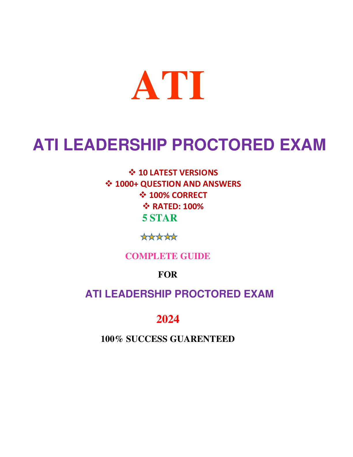 ATI Leadership Proctored Exam (10 Latest Versions, New-2024) - DocMerit