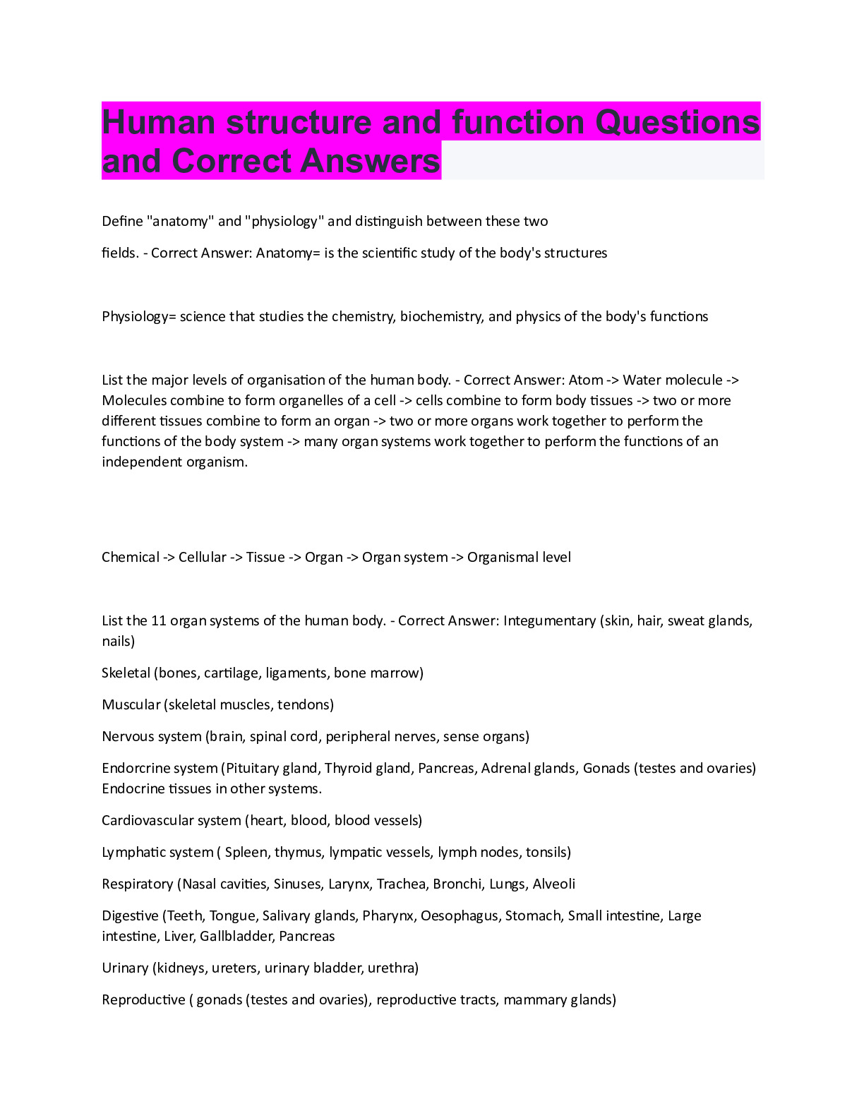 STRUCTURE AND FUNCTION OF THE BODY CHAPTER 5 QUESTIONS AND CORRECT ...