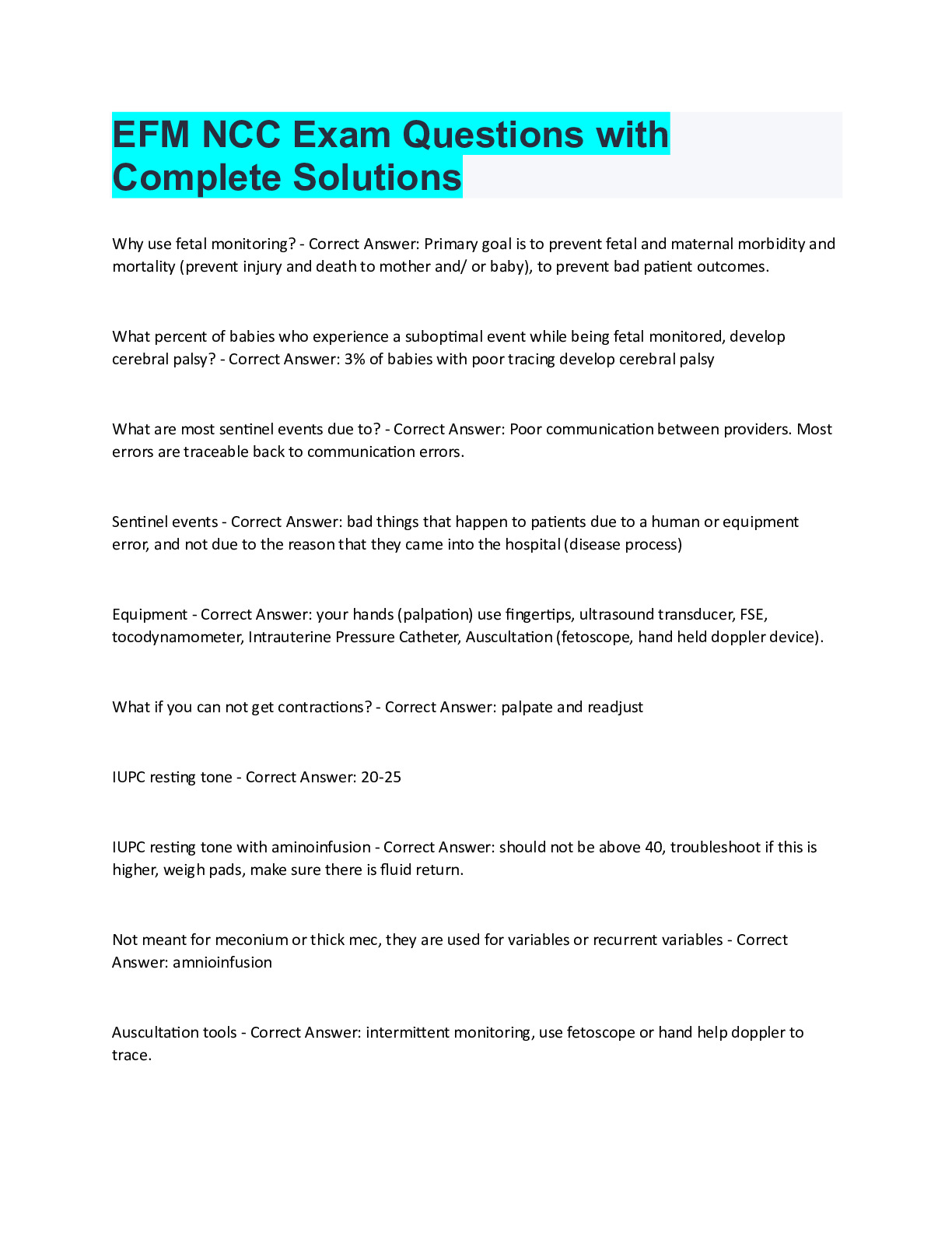 EFM NCC Exam Questions with Complete Solutions. - DocMerit