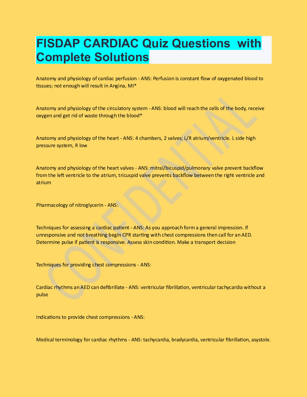 FISDAP CARDIOLOGY AEMT NEWEST 2024 EXAM |ACTUAL COMPLETE 70+ QUESTIONS ...