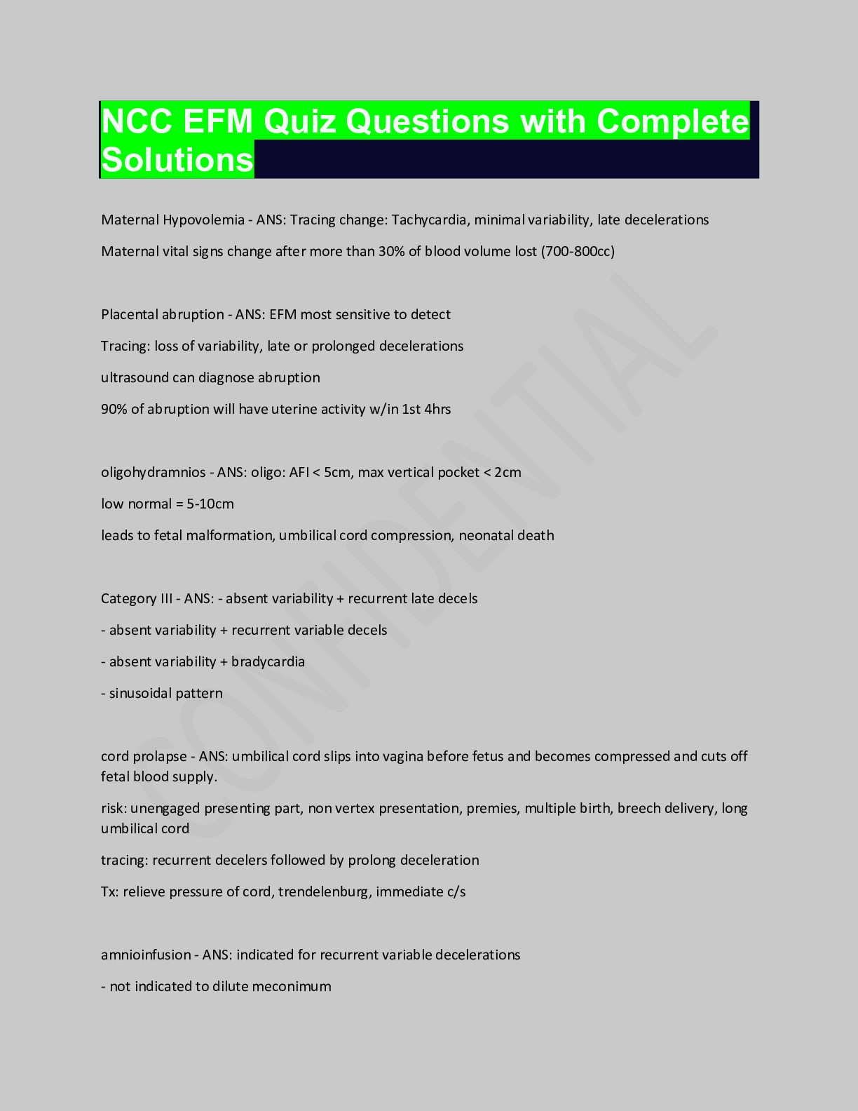 NCC EFM Quiz Questions with Complete Solutions - DocMerit