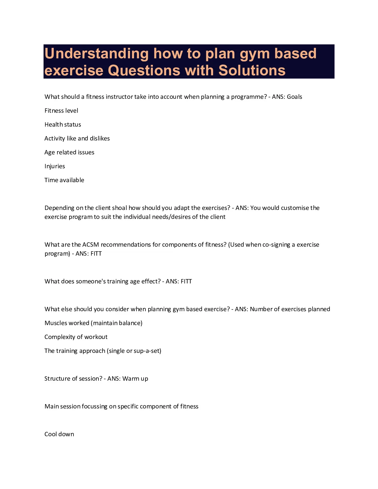 Understanding how to plan gym based exercise Questions with Solutions ...