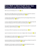 Basic Math in Allied Health Exam Test Questions with Correct Rationales ...
